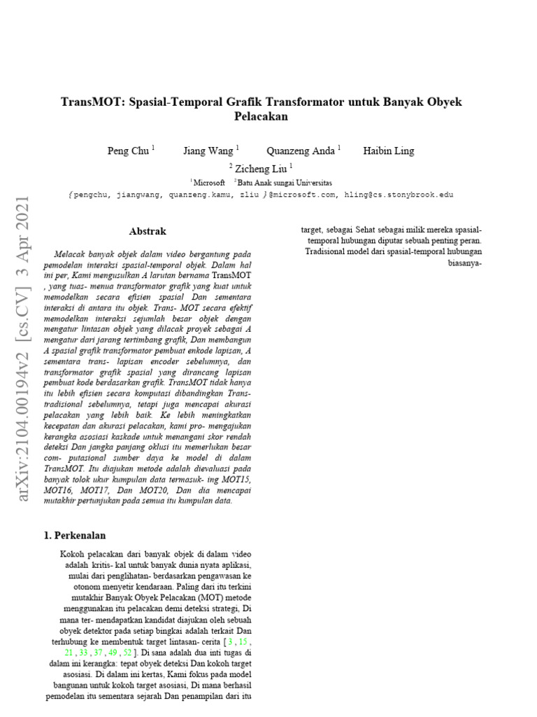 Transmot: Spasial-Temporal Grafik Transformator Untuk Banyak Obyek ...