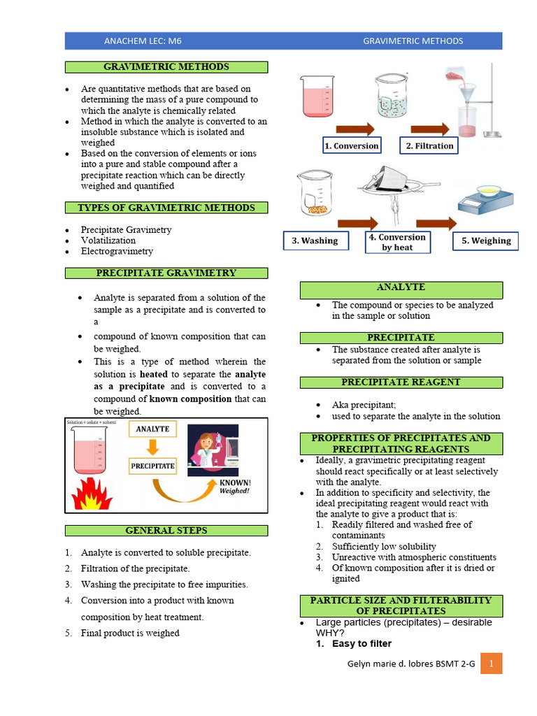 GRAVIMETRIC METHODS | PDF | Precipitation (Chemistry) | Colloid