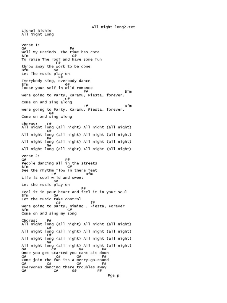 All Night Long | PDF | Vocal Music | Musical Compositions