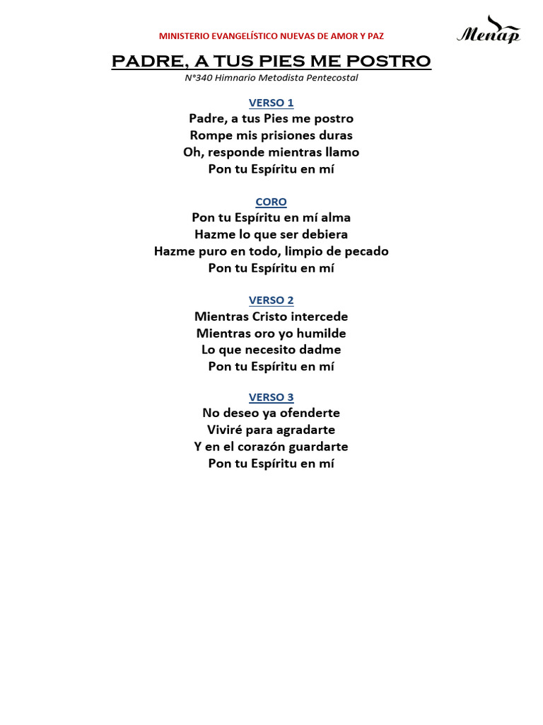 340 - Padre, A Tus Pies Me Postro - Letra | PDF