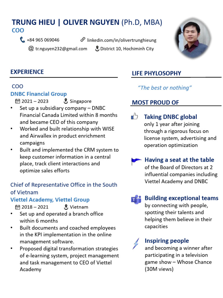 Oliver Nguyen's Executive Experience | PDF | Marketing | Business Economics