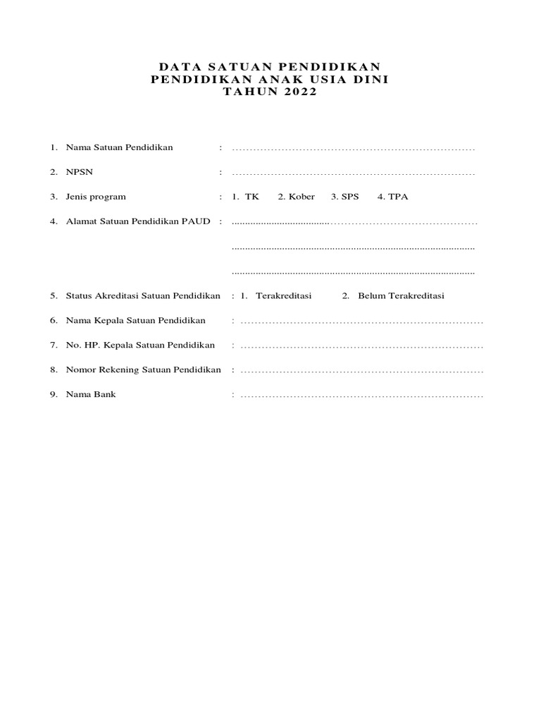 Instrumen Monev Paud 2022 | PDF