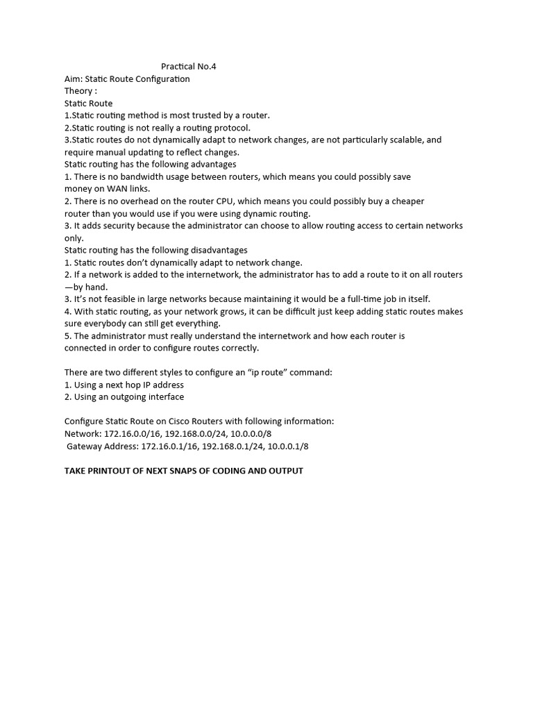 Practical No 4 Ip Static Routing Pdf Router Computing Routing