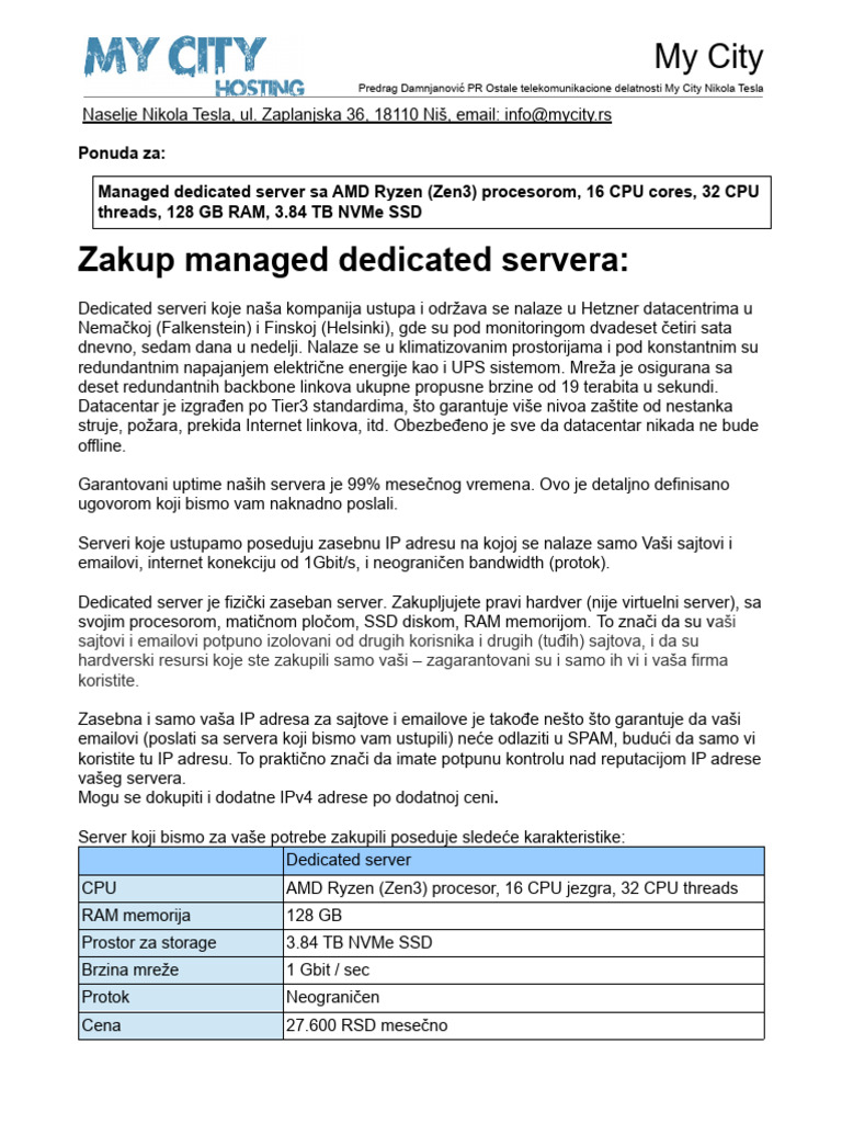 Ponuda Za Dedicated Mycity AX101 | PDF