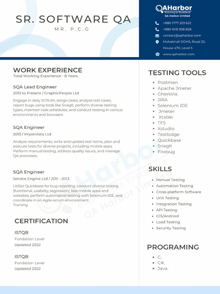 Sr. Software QA - High Level - Format | PDF