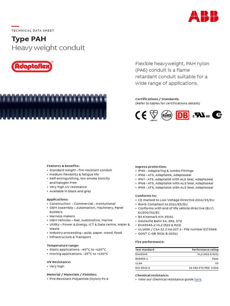 Adaptaflex - Type Pa - H - Conduit - Datasheet | PDF | Pipe (Fluid Conveyance) | Combustion
