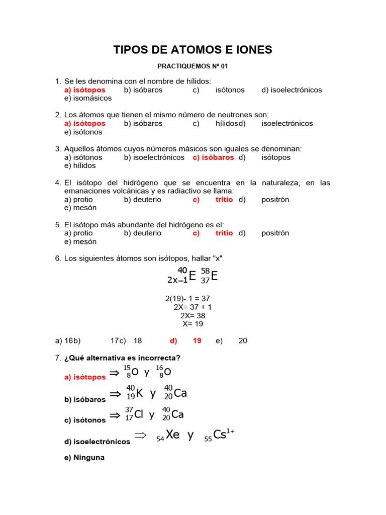 Ricci 1ro 2021 Quimica Tipos de Atomos e Iones | PDF | Protón | Isótopo