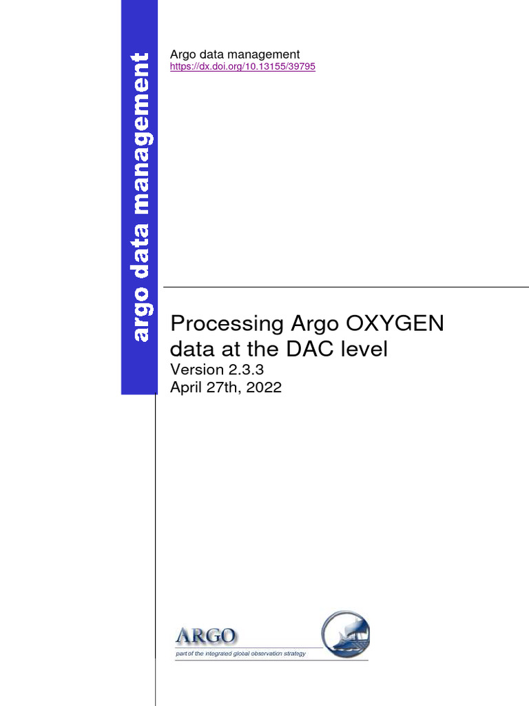 Processing Argo OXYGEN Data at The DAC Level: April 27th, 2022 | PDF | Solubility | Calibration