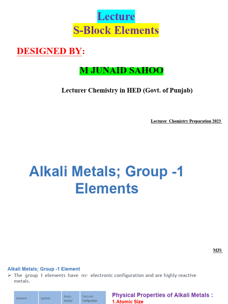S Block Elements | PDF | Sodium Hydroxide | Sodium
