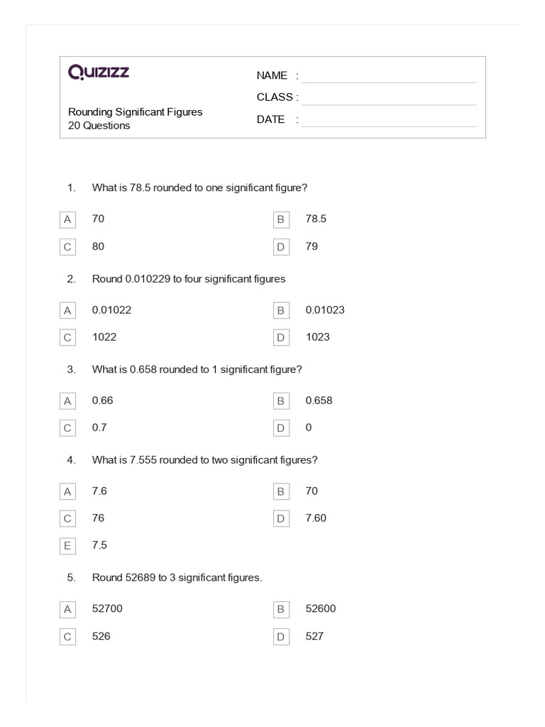 Rounding to Significant Figures Quiz | PDF | Computational Science ...