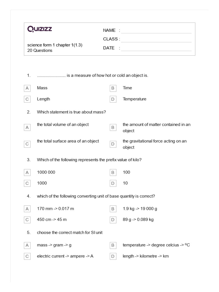 Science Form 1 Chapter 1 (1.3) | PDF | Kilogram | International System Of Units