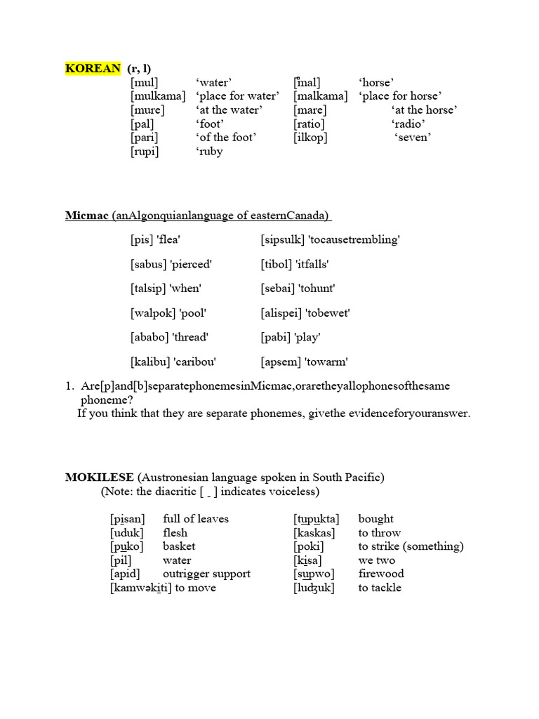 Phonology - Korean, Micmac, Mokilese Data | PDF | Foreign Language Studies