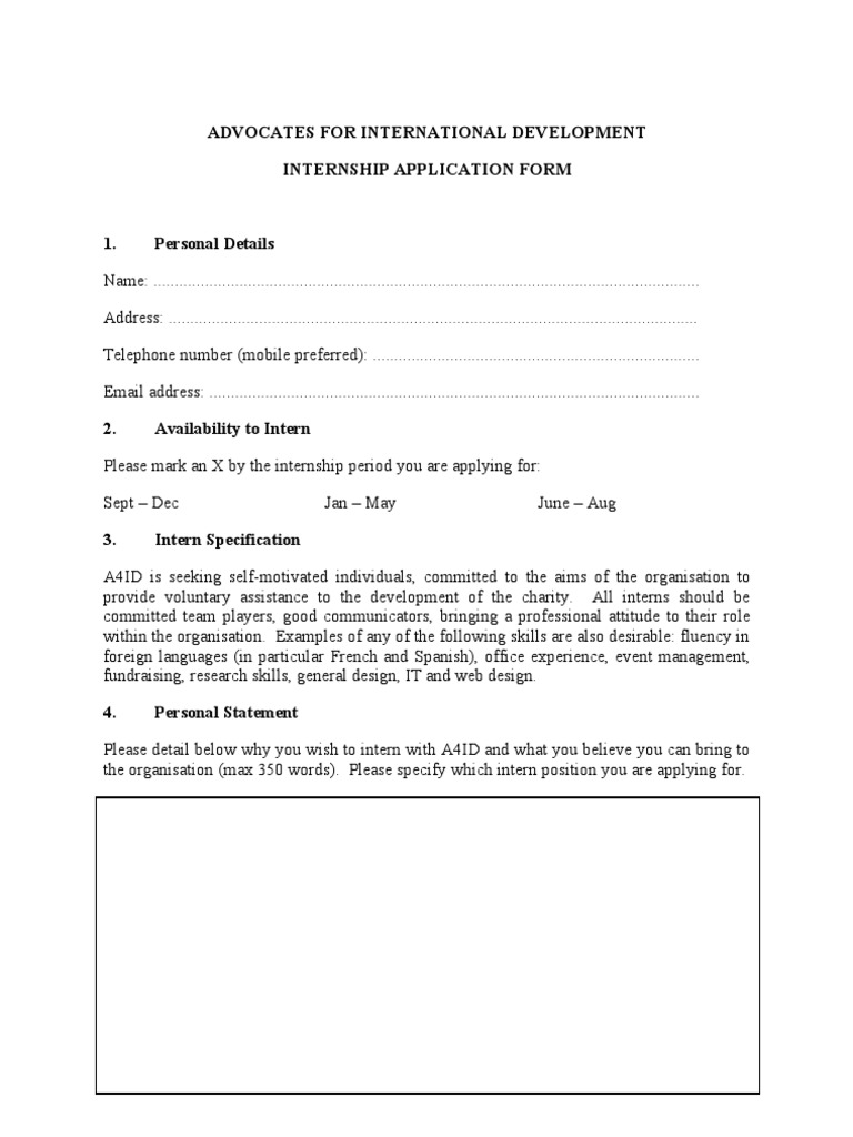 A4ID Internship Application Form | PDF