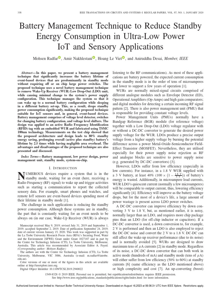 Battery Management Technique to Reduce Standby Energy Consumption in Ultra-Low Power IoT and ...