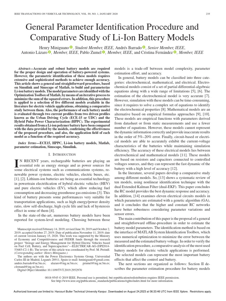 General Parameter Identification Procedure and Comparative Study of Li ...