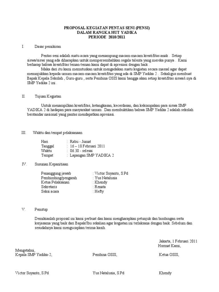 Proposal Kegiatan Pensi 2011 | PDF