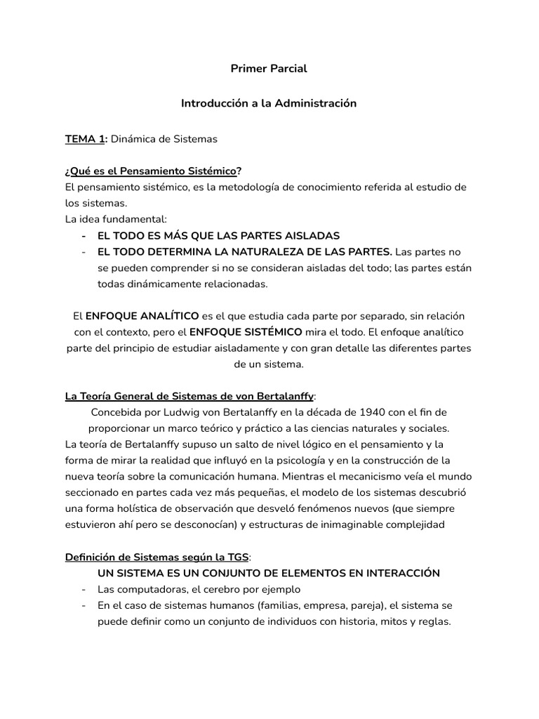 Admin Resumen Primer P | PDF | Sistema | Teoría de sistemas