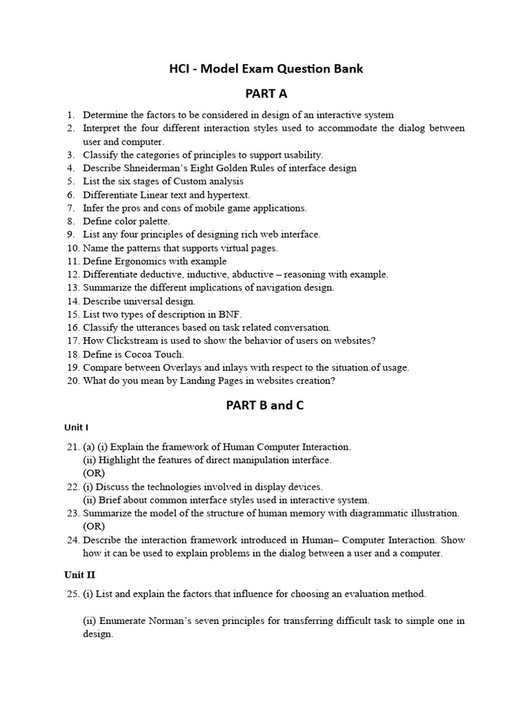 HCI Model Exam Question Bank | PDF | Human–Computer Interaction | User Interface