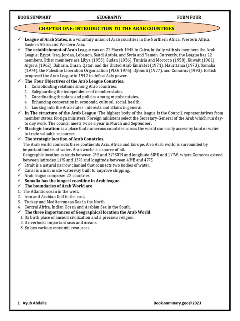 Book Geo Summary Form Four 2023 | PDF | Arab World | Agriculture