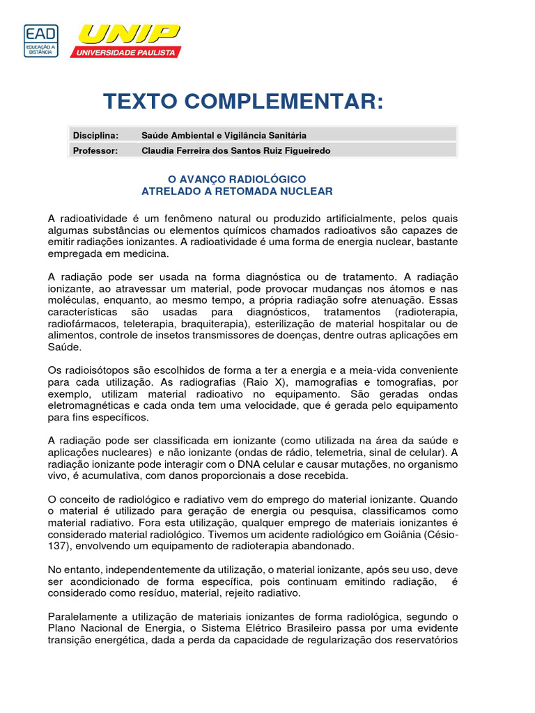 Texto Complementar | PDF | Potência nuclear | Radioatividade