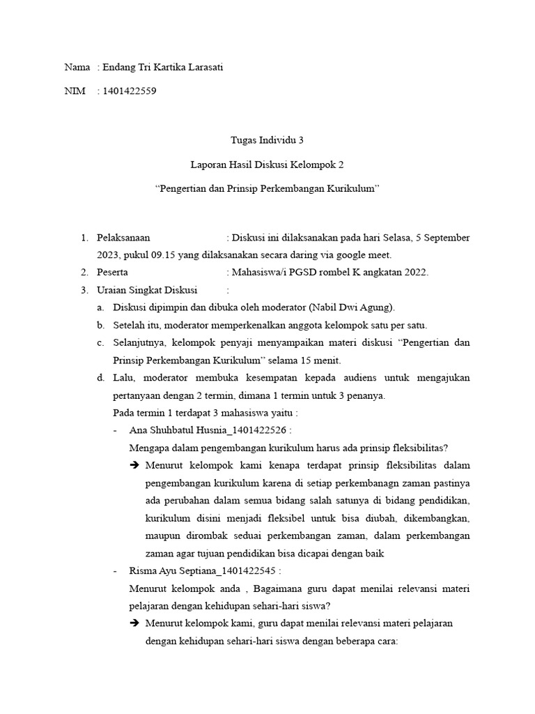 Tugas 3 Pengembangan Kurikulum SD - Endang Tri Kartika | PDF