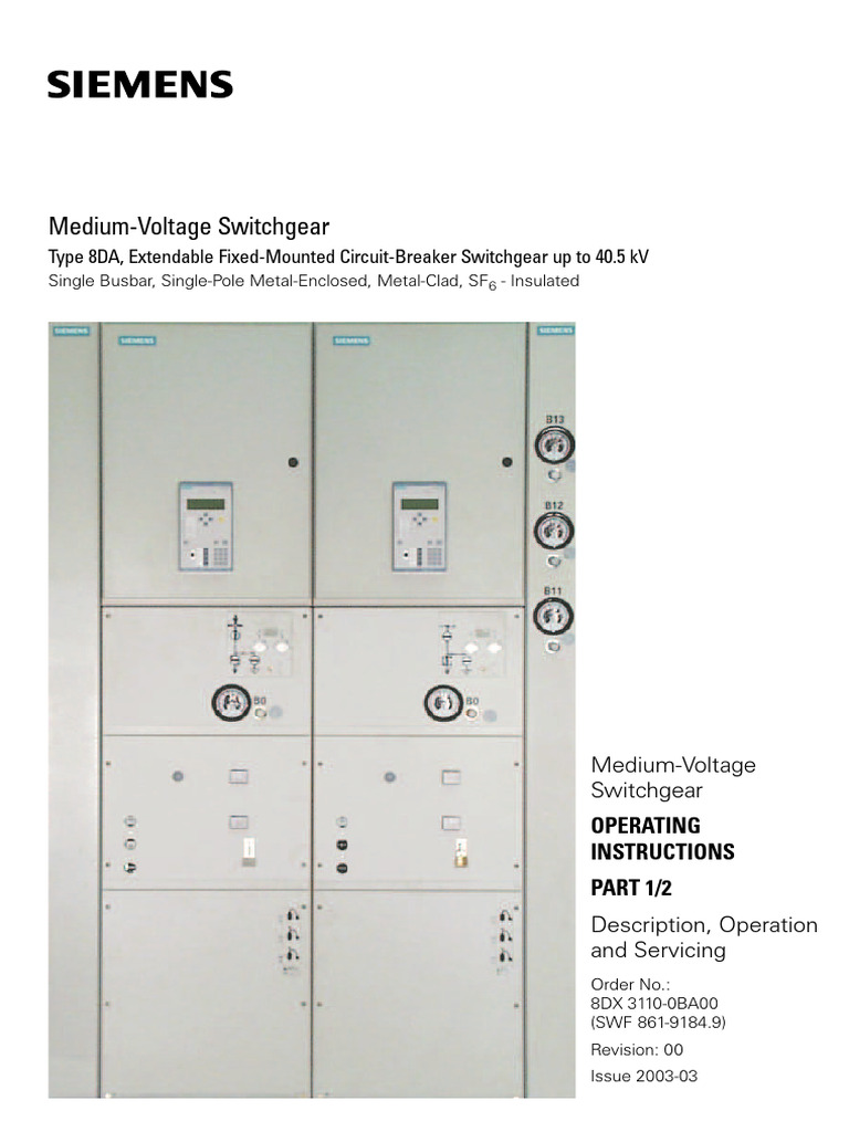 Medium-Voltage Switchgear: Type 8DA, Extendable Fixed-Mounted Circuit ...