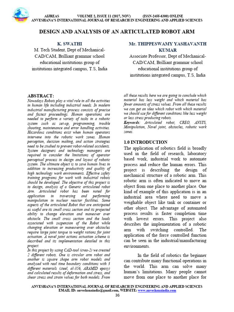 Design of an Articulated Robot Arm | PDF | Robotics | Deformation ...