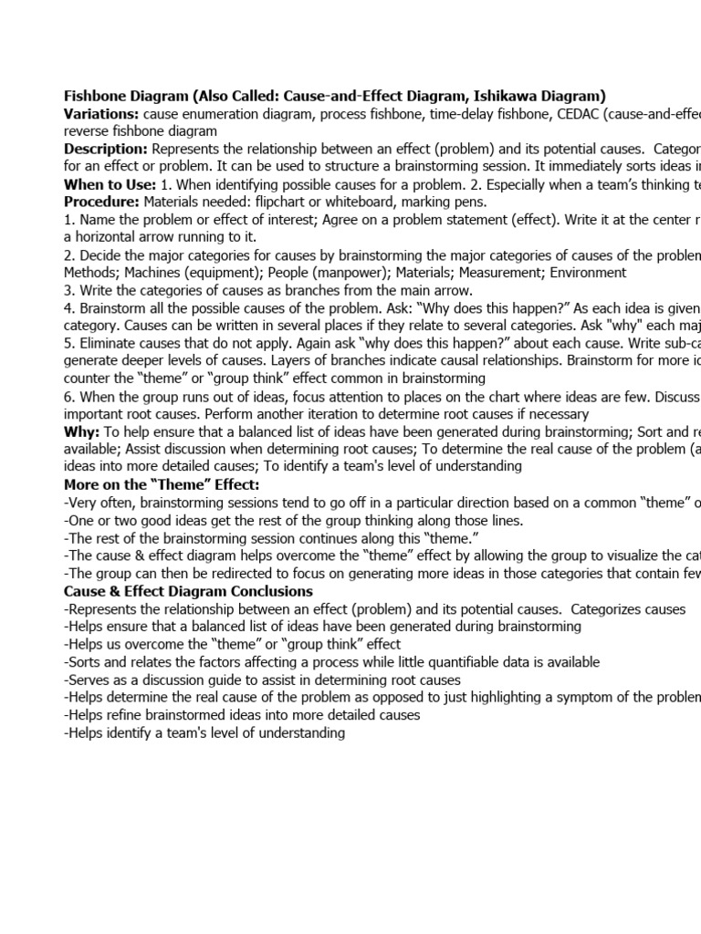 Cause and Effect Diagram Guide | PDF | Brainstorming | Causality