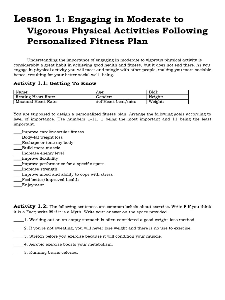 Moderate to Vigorous Exercise Guide | PDF | Weight Training | Physical ...