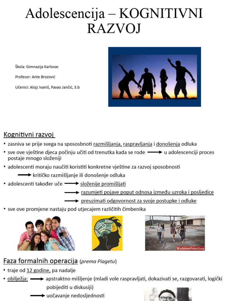 Adolescencija - KOGNITIVNI RAZVOJ. | PDF