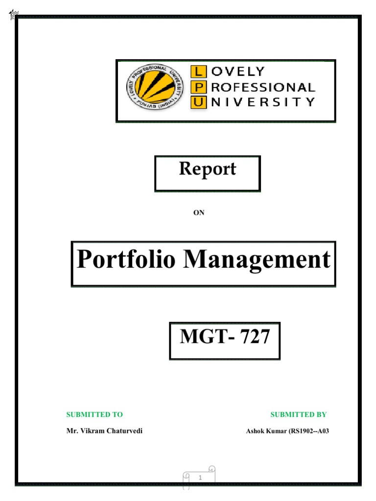 Toaz - Info Project Report On Portfolio Management MGT 727 PR | PDF