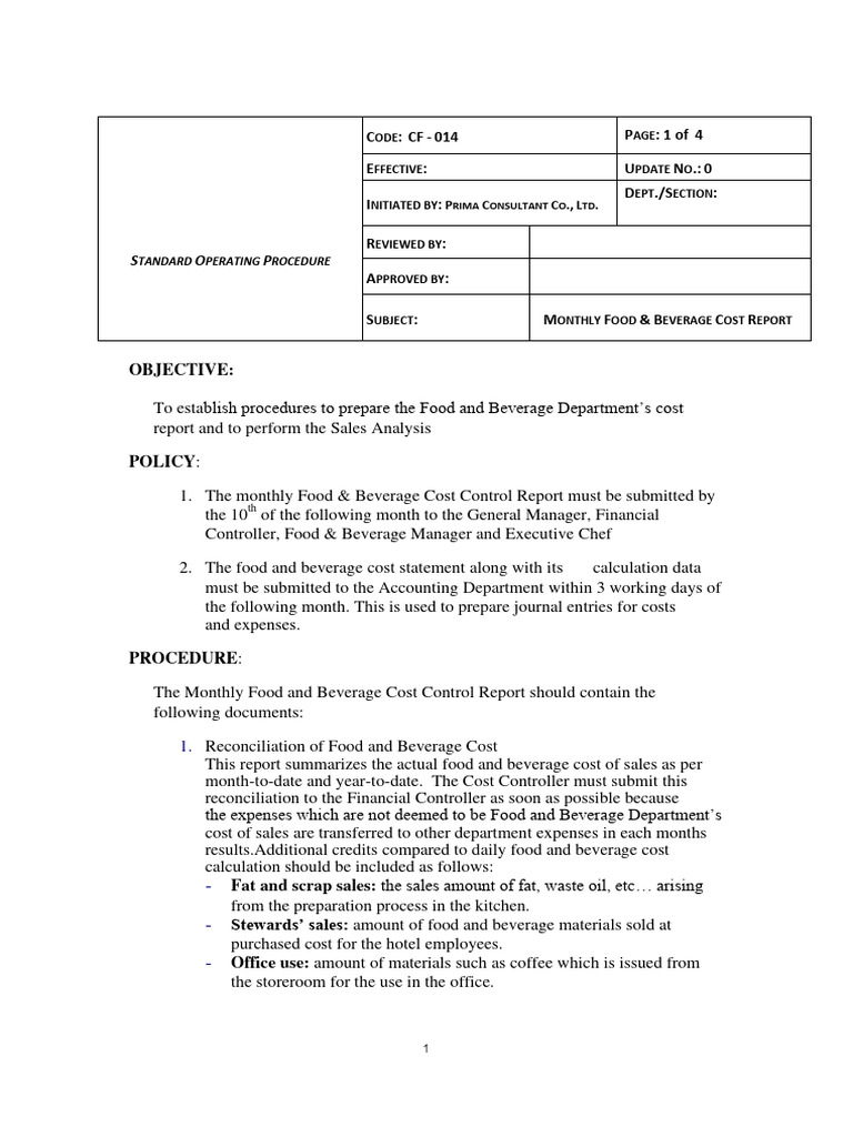 Monthly Food & Beverage Cost Report | PDF | Expense | Inventory