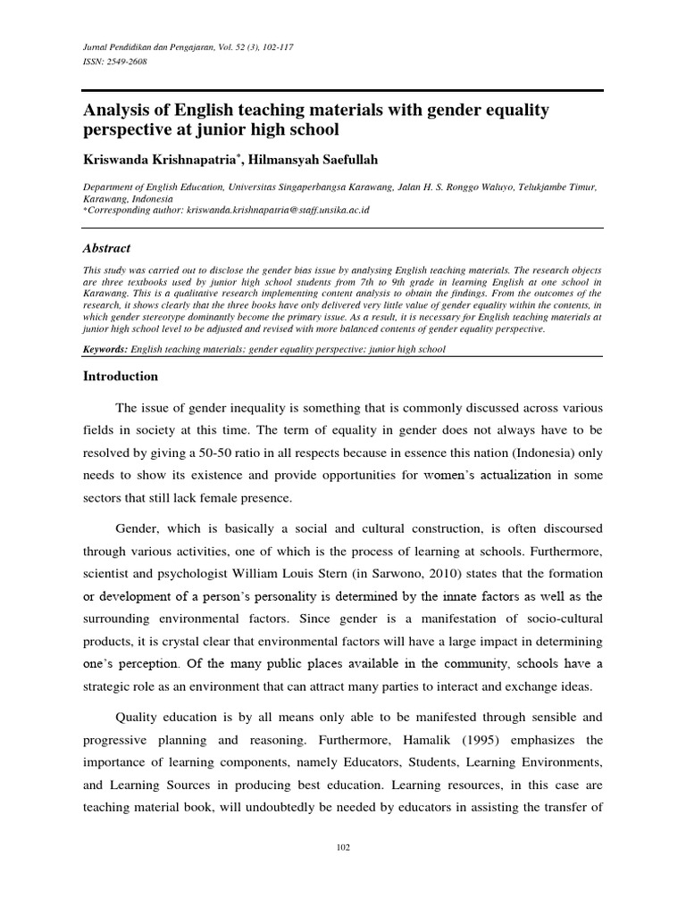 Analysis of English Teaching Materials With Gender Equality Perspective ...