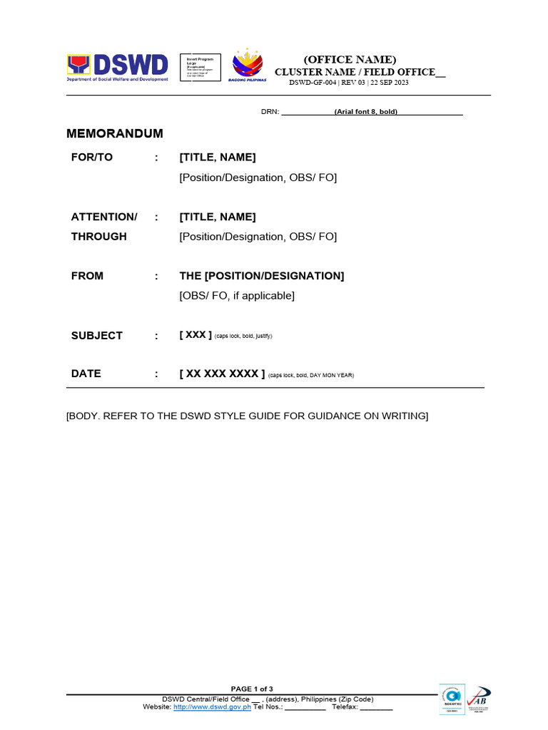 Dswd-gf-004 Rev 03 Memorandum | PDF