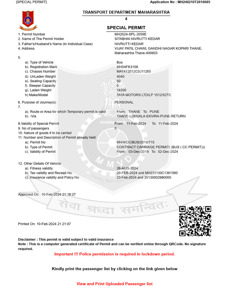 3158 Permit | Download Free PDF | Bus | Road Transport