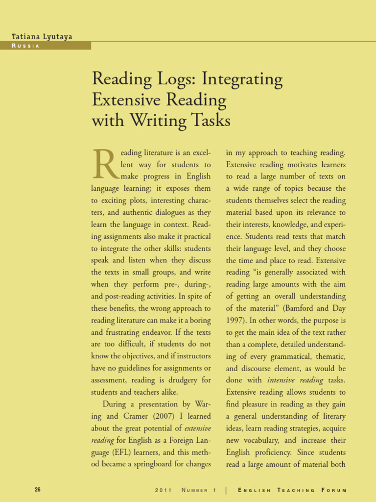 Reading Logs - Integrating Extensive Reading With Writing Tasks - 2011 ...