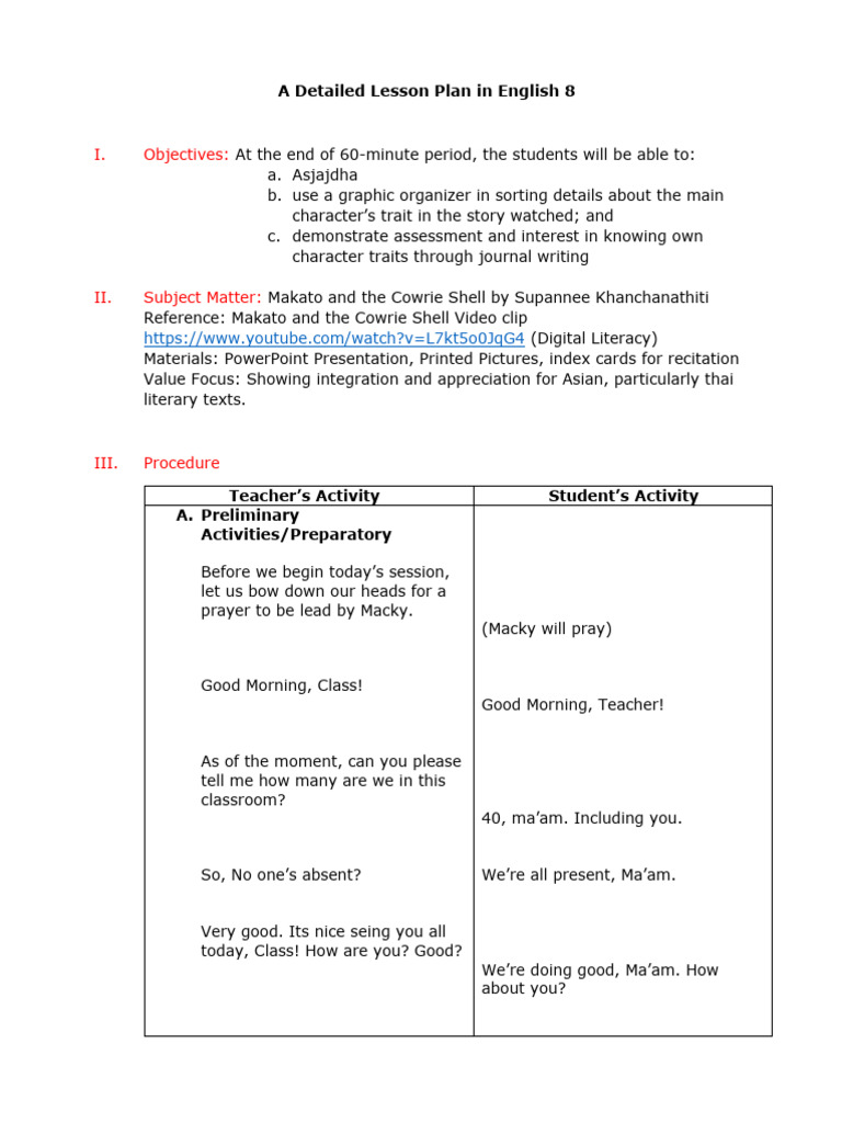 Detailed Lesson Plan in English 8 | PDF | Lesson Plan | Human Communication