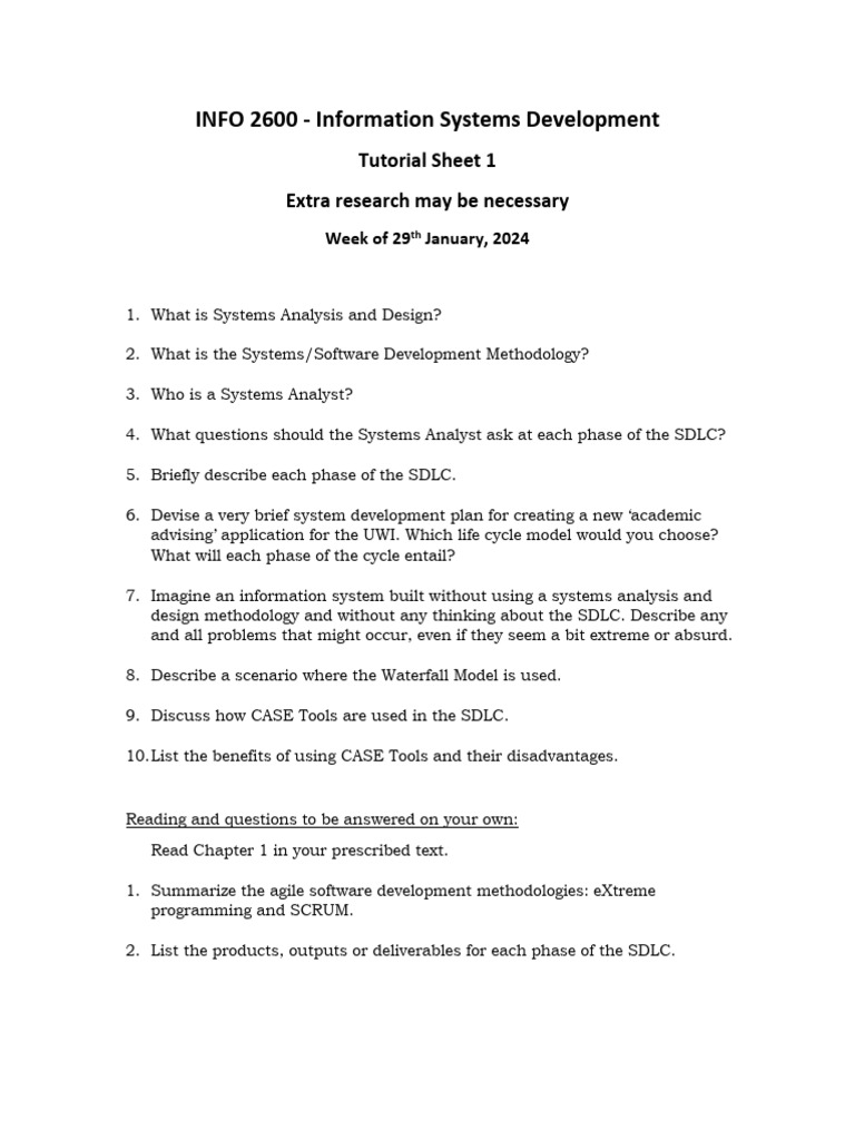 INFO2600 Tutorial Sheet 1 2024 | PDF