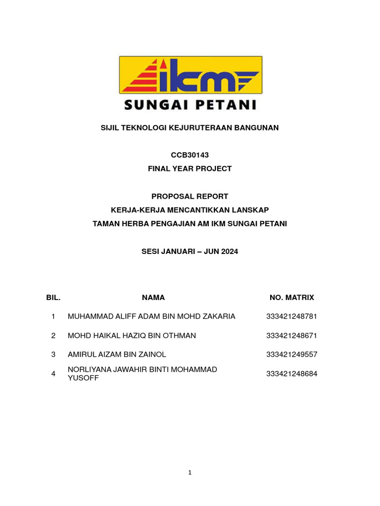 Proposal FYP: Lanskap Taman Herba IKM | PDF | Teknologi & Rekayasa