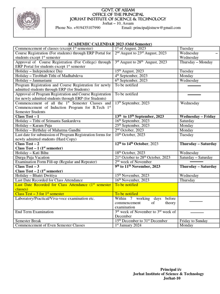JIST Academic Calendar 2023 Overview | PDF | Academic Term
