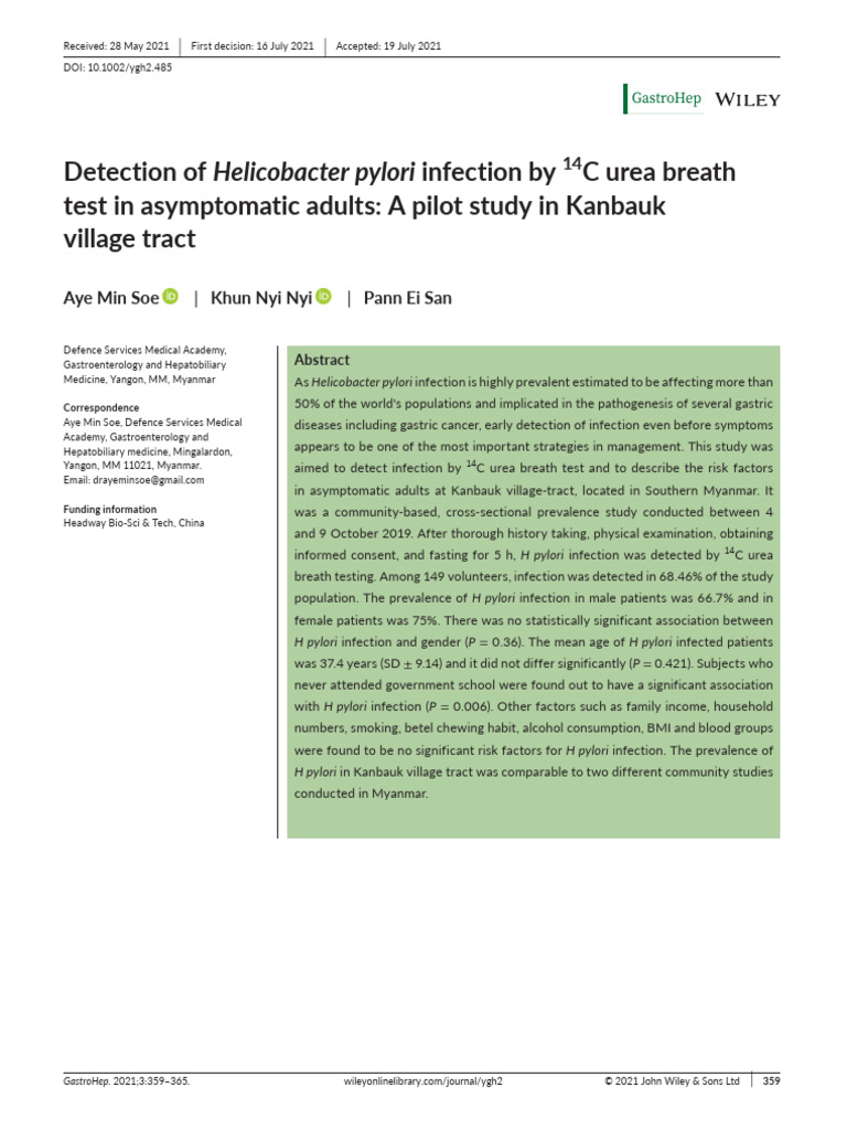 Myanmar GastroHep - 2021 - Min Soe - Detection of Helicobacter Pylori ...
