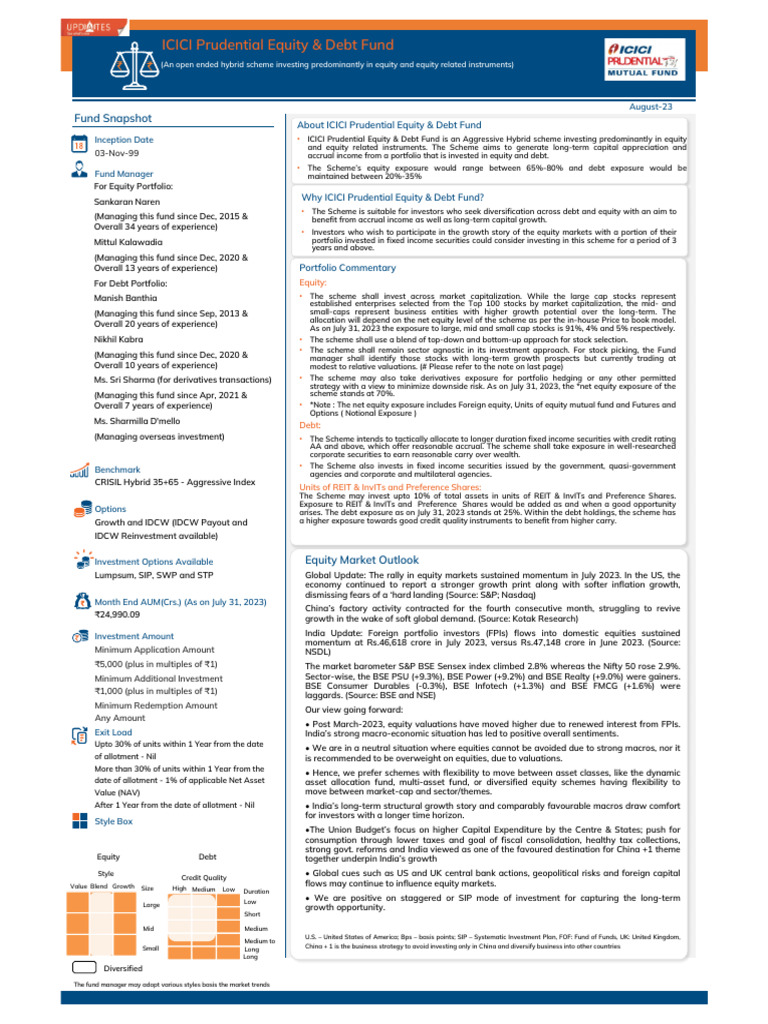 ICICI Prudential Equity & Debt Fund Overview | PDF | Investing | Stocks