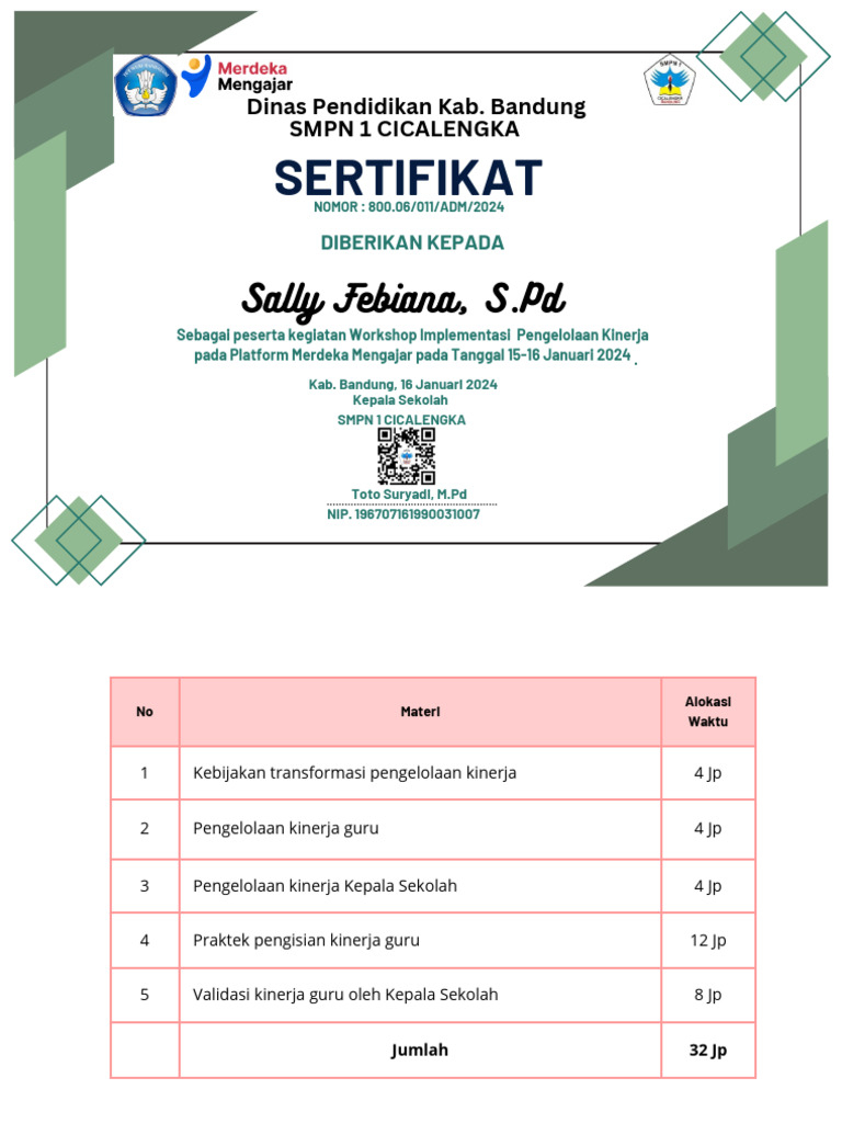 Sertifikat Ekinerja SALLY | PDF