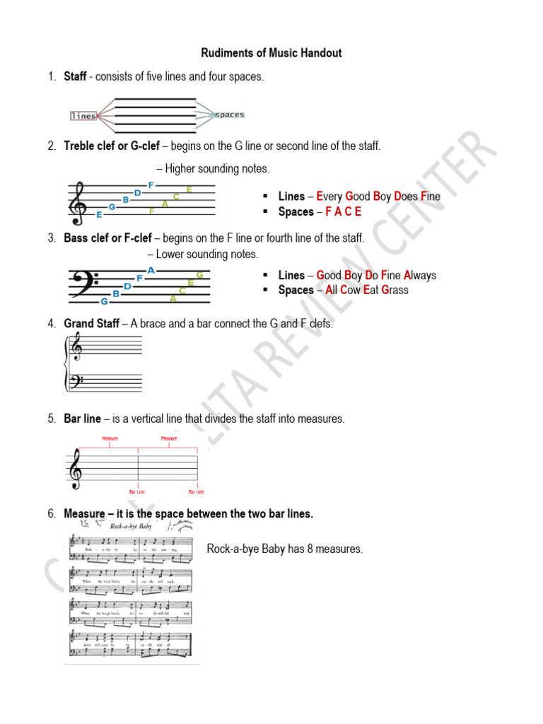 Rudiments of Music Handout | PDF | Clef | Musical Compositions
