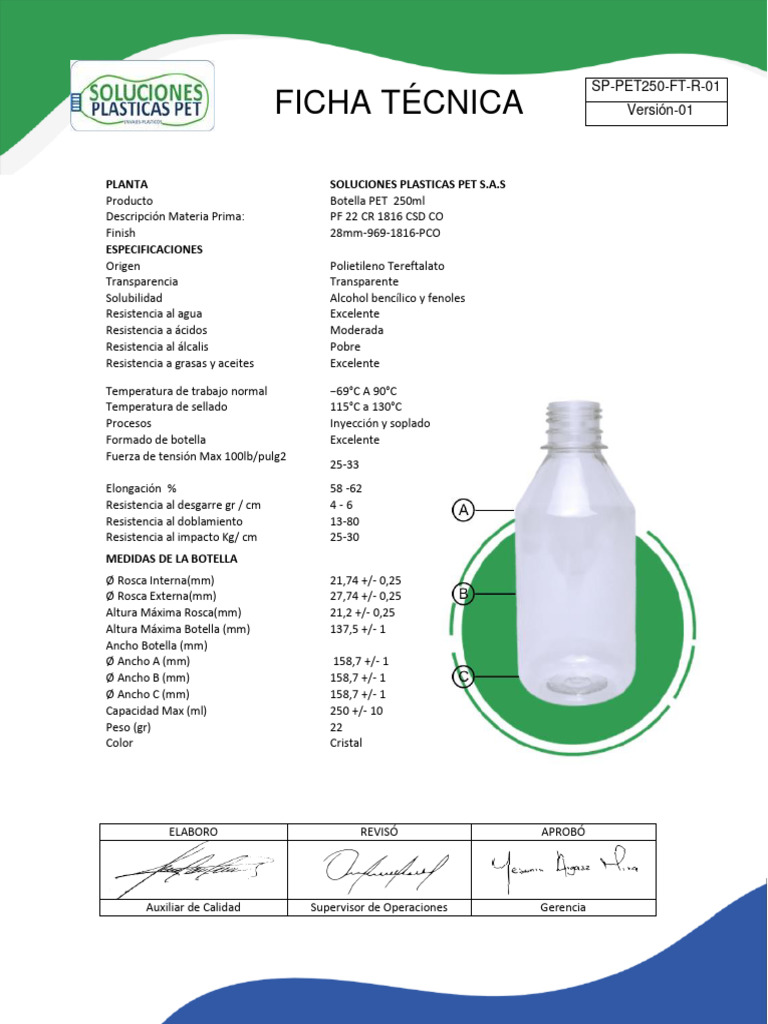 Ficha Técnica Botella 250ML | PDF