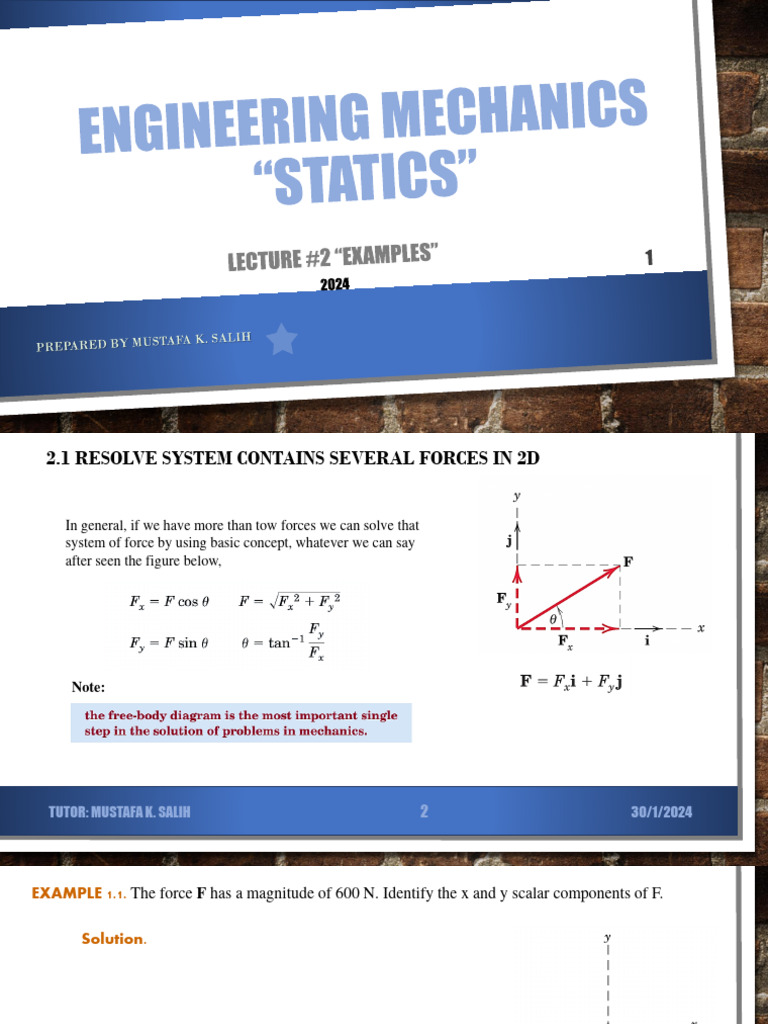 Engineering Mechanics (Statics) - Lecture 2 (Forces Analysis) | PDF | Force | Euclidean Vector