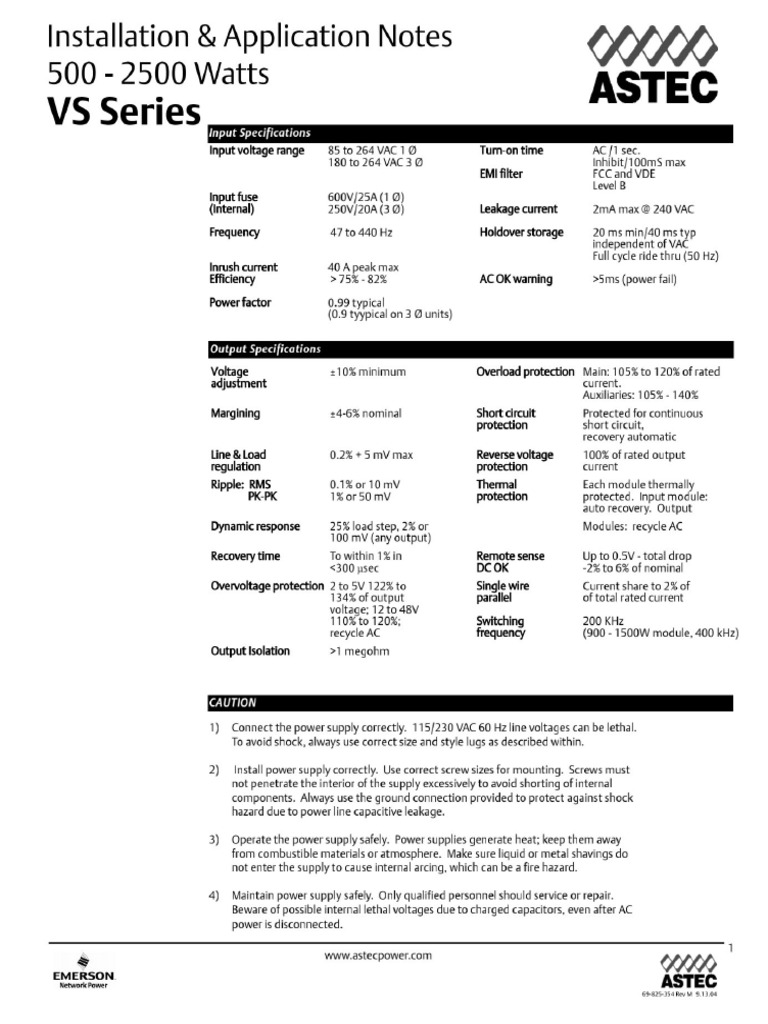 ASTEC POWER SUPPLY Vs - Installation - and - Applicatio1272576895 ...
