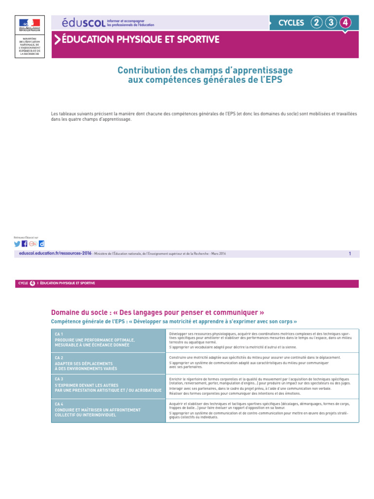 Compétences Générales en EPS | PDF | Éducation physique | Compétence ...