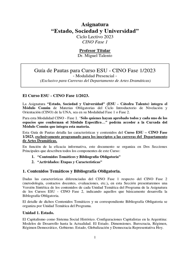 CINO FASE 1 - 2023 - ESU - Dramáticas - Guía de Pautas para Curso - 121222 | PDF | Evaluación ...