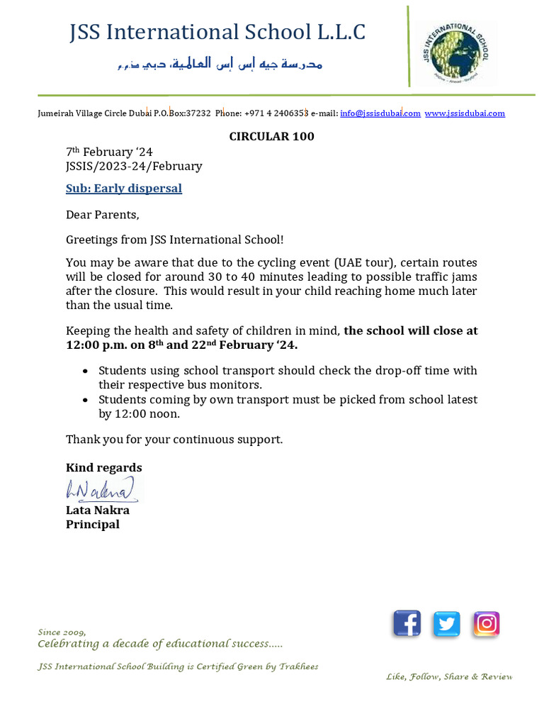 Circular 100 - Information (Early Dispersal) | PDF